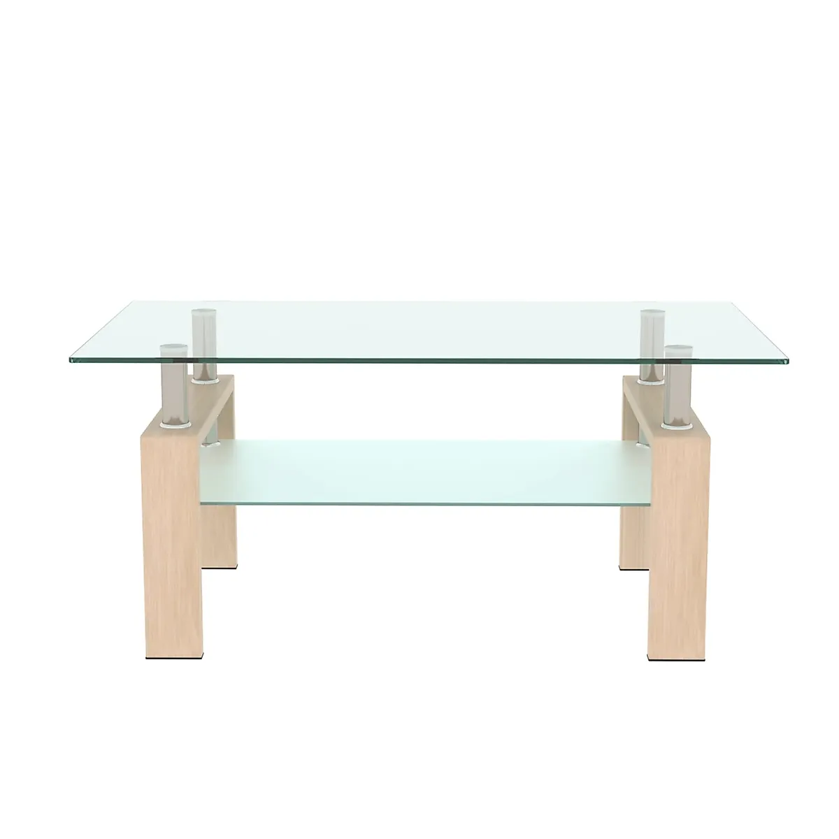 POULEII Rectangle Oak Glass Coffee Table,Clear Coffee Table,Modern Side Center Tables for Living Room.