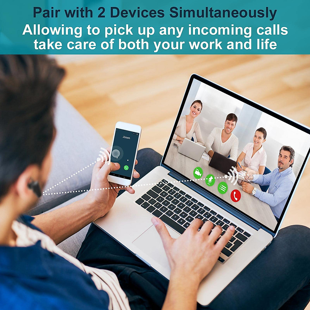 CFOZUZO Bluetooth Headset, Bluetooth Earpiece, 16Hrs Talk Time Wireless Earpiece with CVC8.0 Dual Noise Cancelling Mic Hands-Free Calls Wireless Headset for iPhone Samsung Trucker (Black)