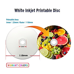 PlexDisc TY Series Blue CD-R 52X 700MB Music Digital Audio White Inkjet Hub Printable Recordable Media Disc - 50pk Cake Box 669-214-Y-BX, 50 Discs