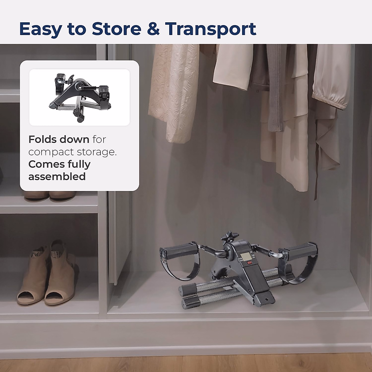 Drive Medical RTL10273 Deluxe Folding Pedal Exerciser with Electronic Display for Legs and Arms, Under Desk Bike Pedal Exerciser, Fully Assembled, No Tools Required, Black