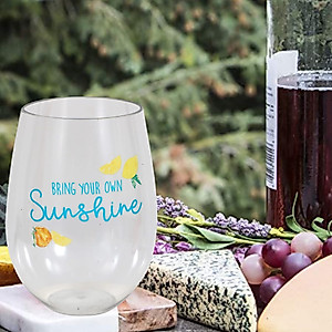 BFL Tropical Party Stemless Wine Glasses, 20oz Plastic Cups Reusable Shatterproof Drinkware Home Picnic Camping Summer Beach Pool Luau Hawaiian Themed Party Indoor Outdoor Pack of 4 (Design May Vary)