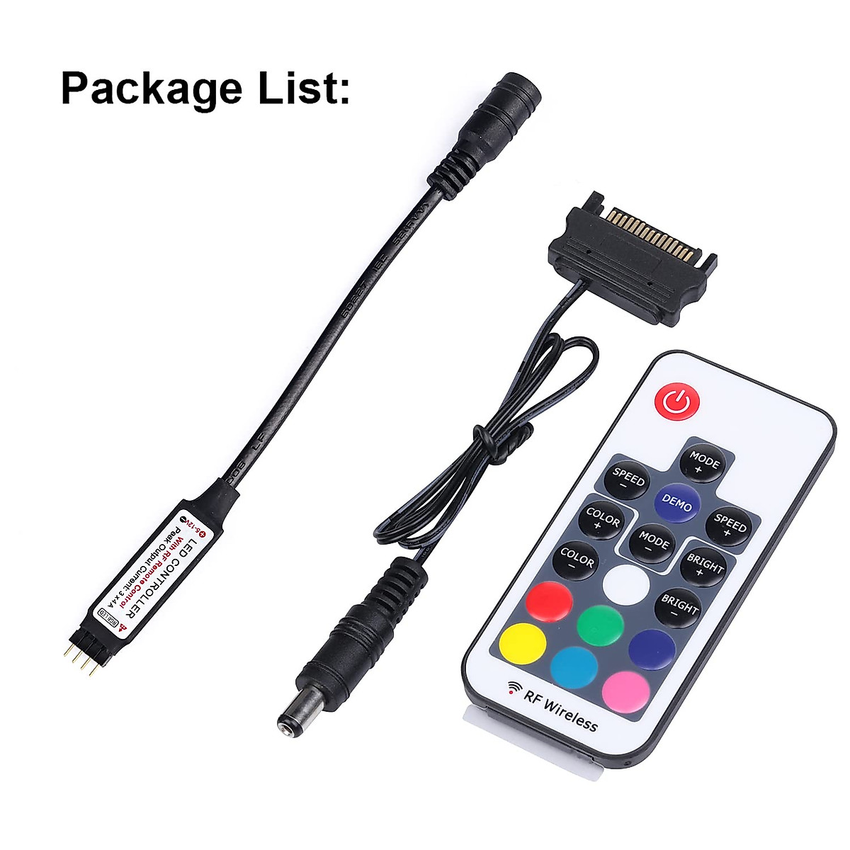 DS RGB Case Fans Controller Kit with 17Key Remote, Connect to DS RGB RAM Heatsink and DS PC RGB LED Strip (SATA Power Cable, O Series)