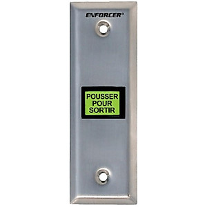 Seco-Larm SD-7103GC-PEQ Enforcer Slimline Illuminated RTE Plate, Square Illuminated Push Button with Caption Push to EXIT, Message Language Can Be Easily Changed in The Field to Spanish or French