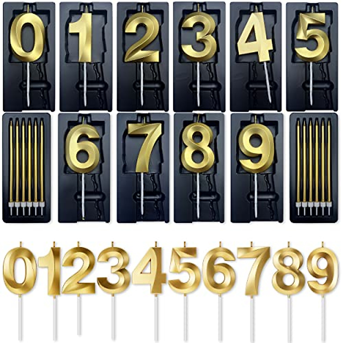 Comluge 5.5 Inch Gold Number 2 Birthday Candle 12 Pcs 5.2 Inch Gold Tall Long Birthday Candles (2, Gold)