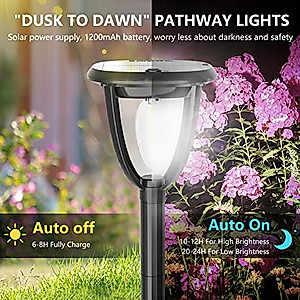 Solar Pathway Lights Outdoor, Solar Powered Walkway Lights Dusk to Dawn Up to 12Hrs, IP65 Waterproof Auto On/Off Soalr Landscape Path Lighting Decorative for Garden Yard Patio Lawn Driveway -2 Pack