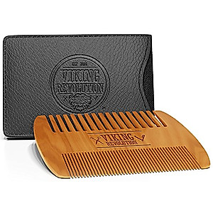 Wooden Beard Comb & Case, Dual Action Fine & Coarse Teeth, Perfect for use with Balms and Oils, Top Pocket Comb for Beards & Mustaches by Viking Revolution
