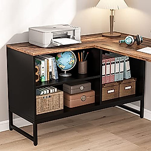 Tribesigns L Shaped Desk with Storage Cabinet, 59 inch Large L-Shaped Office Desks, PC Desks with Heavy-Duty Metal Frame Rustic Brown Black