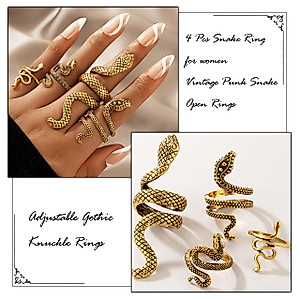 Dcfywl731 Snake Ring for Women Adjustable Vintage Reptile Serpent Stackable Snake Rings Goth Punk Snake Jewelry Halloween Costume Accessories