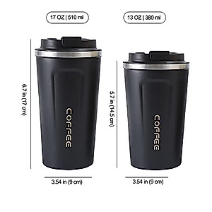 UIRIO 13oz Coffee Travel Mug - Stainless Steel Vacuum Insulated Tumbler - Reusable Smoothie Cup Leak Proof with Lid for Hot & Iced Coffee, Bubble Tea, Beer, Juice (Black)
