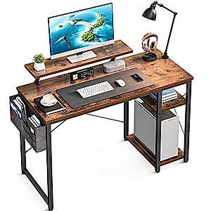 ODK 39 Inch Computer Desk with Monitor Stand and Reversible 2-Tier Storage Shelves, Home Office Desks, Work Study PC Office Desk for Small Spaces, Vintage Desk with Shelves