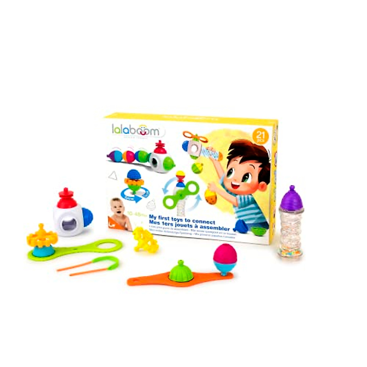 Lalaboom My First Step-by-Step Developmental Sensory 21 Piece Bead Activity Set – Pop, Twist, Mix, Stack, Spin, and Lace — STEM Focus – Dishwasher Safe - Ages 10 Months - BL600,Multicolored