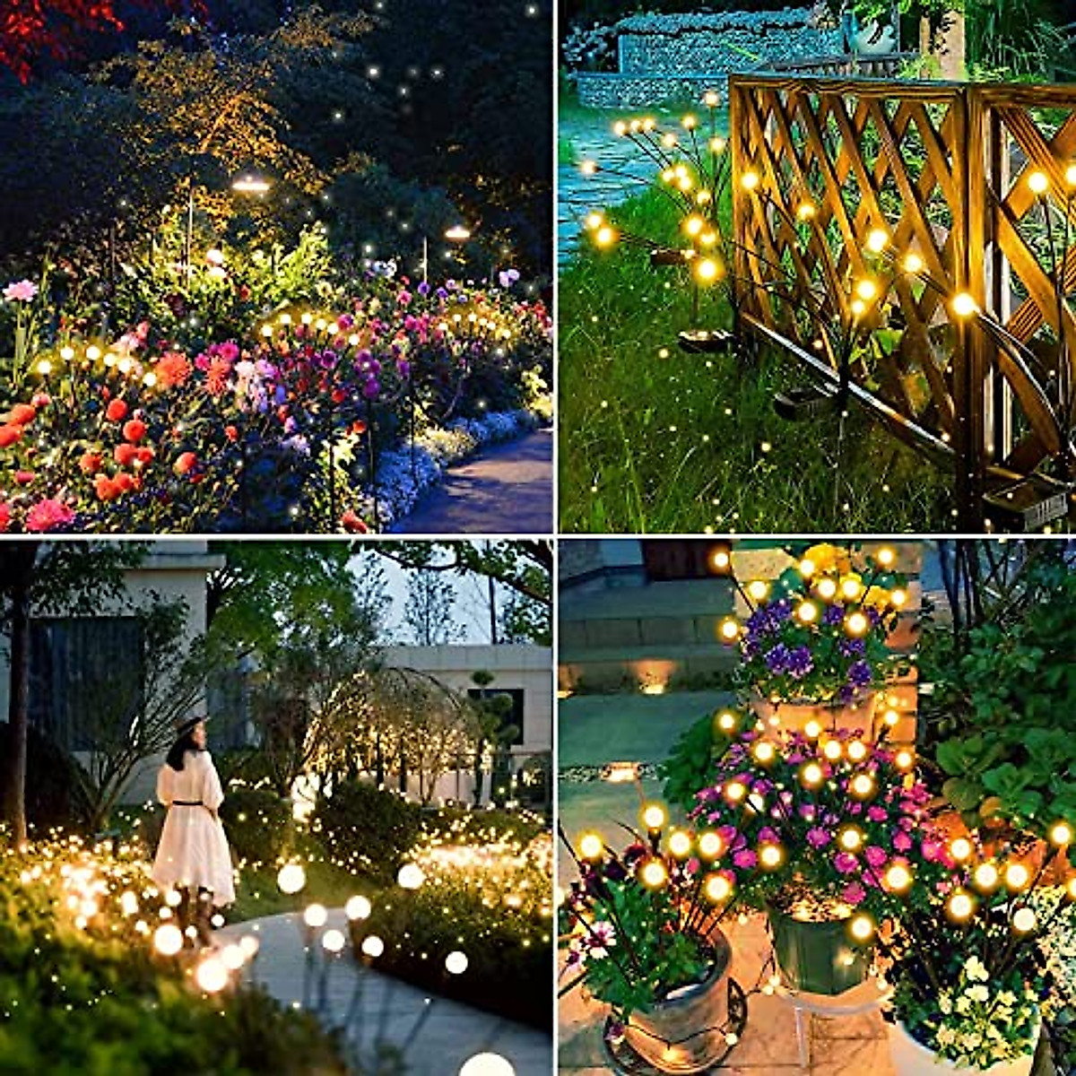Solar Garden Lights - 4 Pack 10 LED Solar Powered Firefly Lights Solar Outdoor Waterproof New Upgraded Swaying Outdoor Garden Lights for Landscape Pathway Patio Yard Walkway Decorations | Warm White