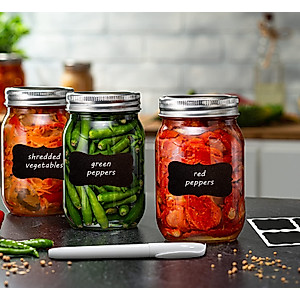 16oz Glass Mason Jars with lids Set of 6 - Airtight Band + Marker & Labels - Canning Jars with Lids, Ideal for candle jars, Spice Jars, Wedding Favors, Meal Prep, Jelly Jar, Jam, Honey,