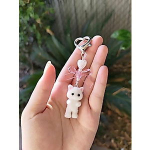 Agromusk Cute Cat Keychain,Fuzzy Kitty Cat Decor Gifts for Cat Lovers Girlfriend Y2K Heart Bow Ornament Pendent Women Girls Kawaii Cat Charms for Bags Backpack Wallet