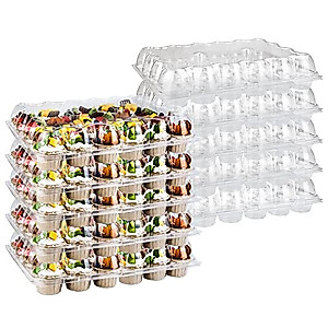 TWOWYHI (24 Counts x 10 Sets Cupcake Containers 24 Count Cupcake Boxes Plastic Cupcake Carrier Cupcake Holders for 24 Cupcakes Clear Plastic Disposable Cupcake Container with Detachable Tall Dome Lid