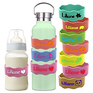 Custom Baby Bottle Labels for Daycare Silicone Water Bottle Name Bands Personalized Reusable Baby Bottle Straps for Kids Cups School(Pink)