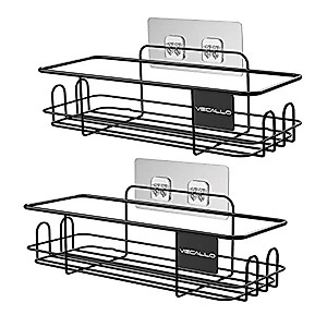 2-Pack Shower Caddy Basket Shelf with Hooks Stainless Steel for Shampoo Conditioner No Drilling Adhesive Bathroom Storage Organizer ,Kitchen Spice Racks