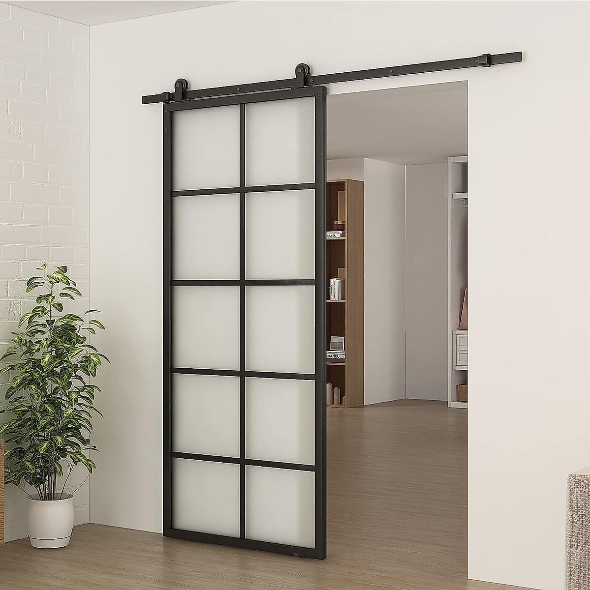 BARNSMITH 30in x84 in Glass Barn Door with Hardware Included Sfot Close Heavy Duty DIY Tempered Frosted Glass Barn Door Aluminum Frame Sliding Door Assemble Required