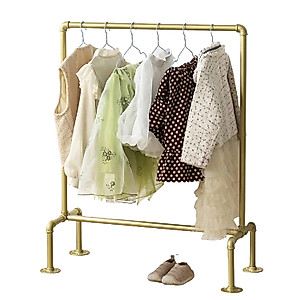 DOFURNILIM Industrial Kids Pipes Dress up Racks, Child Garment Racks, Kids Clothing Racks, Hanging Clothes Rod Storage Shelf Organizers Shelves Shelving, Gold Metal