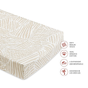 Babyletto 100% Quilted Organic Cotton Changing Pad Cover, GOTS-Certified, Fitted 360°, Ultra-Soft and Breathable Muslin - Oat Stripe