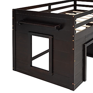 CITYLIGHT Twin Size Low Loft Bed with Storage,Wood Twin Loft Bed with Cabinet and Shelf,Kids Loft Bed Frame for Girls Boys,Espresso