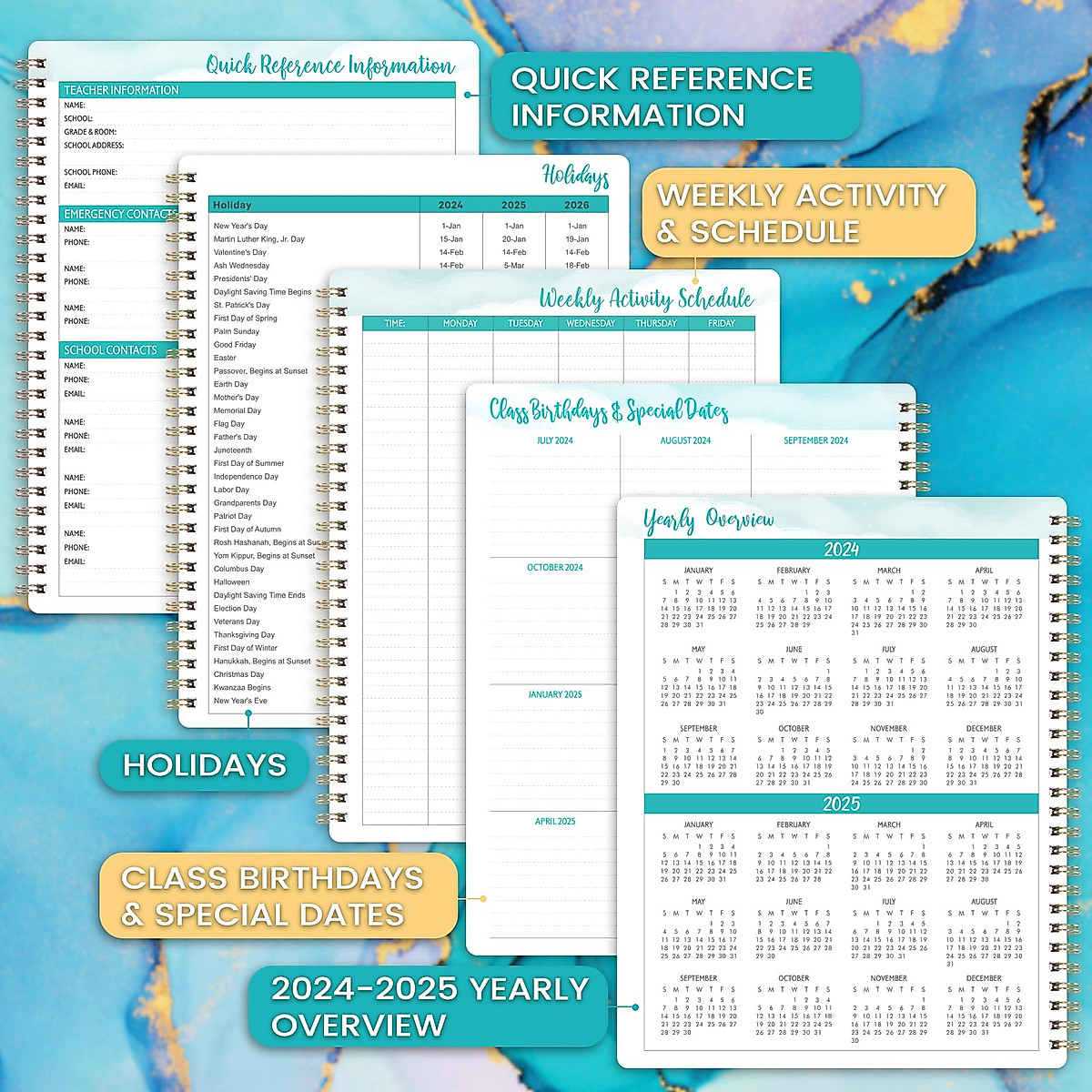 2024-2025 Teacher Planner - Teacher Lesson Planner 2024-2025, Academic Planner from July 2024 to June 2025, 9.8" x 7.7", Lesson Planner 2024-2025 Academic Year with Inspirational Quotes