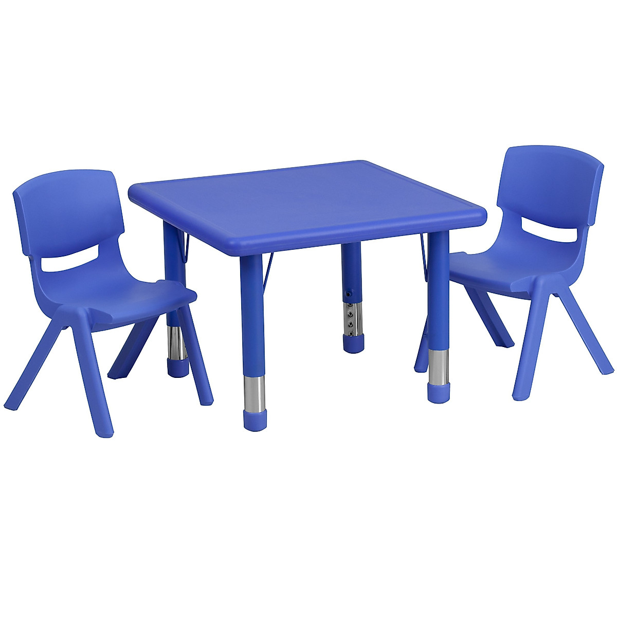 Flash Furniture Emmy 24'' Square Blue Plastic Height Adjustable Activity Table Set with 2 Chairs