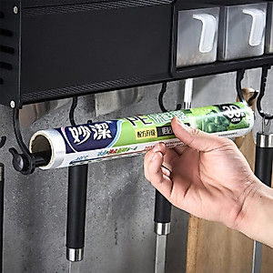 YYDSJFM Aluminum Microwave Oven Wall Mount Double Deck Shelf with Hooks,Kitchen Organizer Storage Holder Oven Bracket Wall Mounted Thickened (Black)