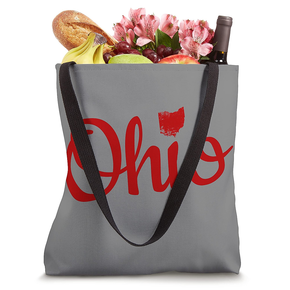 Cute Ohio Red Script OH Map Love Home Buckeye State Tote Bag