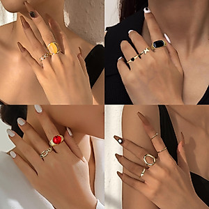 Florideco 30Pcs 18K Gold Chunky Rings for Women Gold Plated Rings Chunky Twisted Signet Rings Stackable Knuckle Midi Rings Adjustable Open Ring Sets Gold