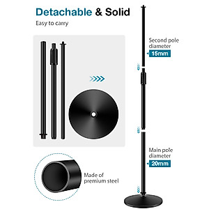 InnoGear Mic Stand, Microphone Stand Floor Detachable Boom Mic Arm Stands with Weighted Round Base, Height Adjustable from 34" to 60" for Blue Yeti HyperX QuadCast Shure SM58 Samson Q2U Fifine K669B