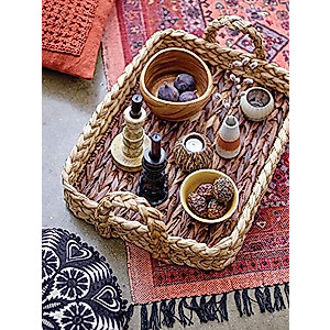 Bloomingville Decorative 22" L Handwoven Seagrass Tray with Handles Basket, Brown