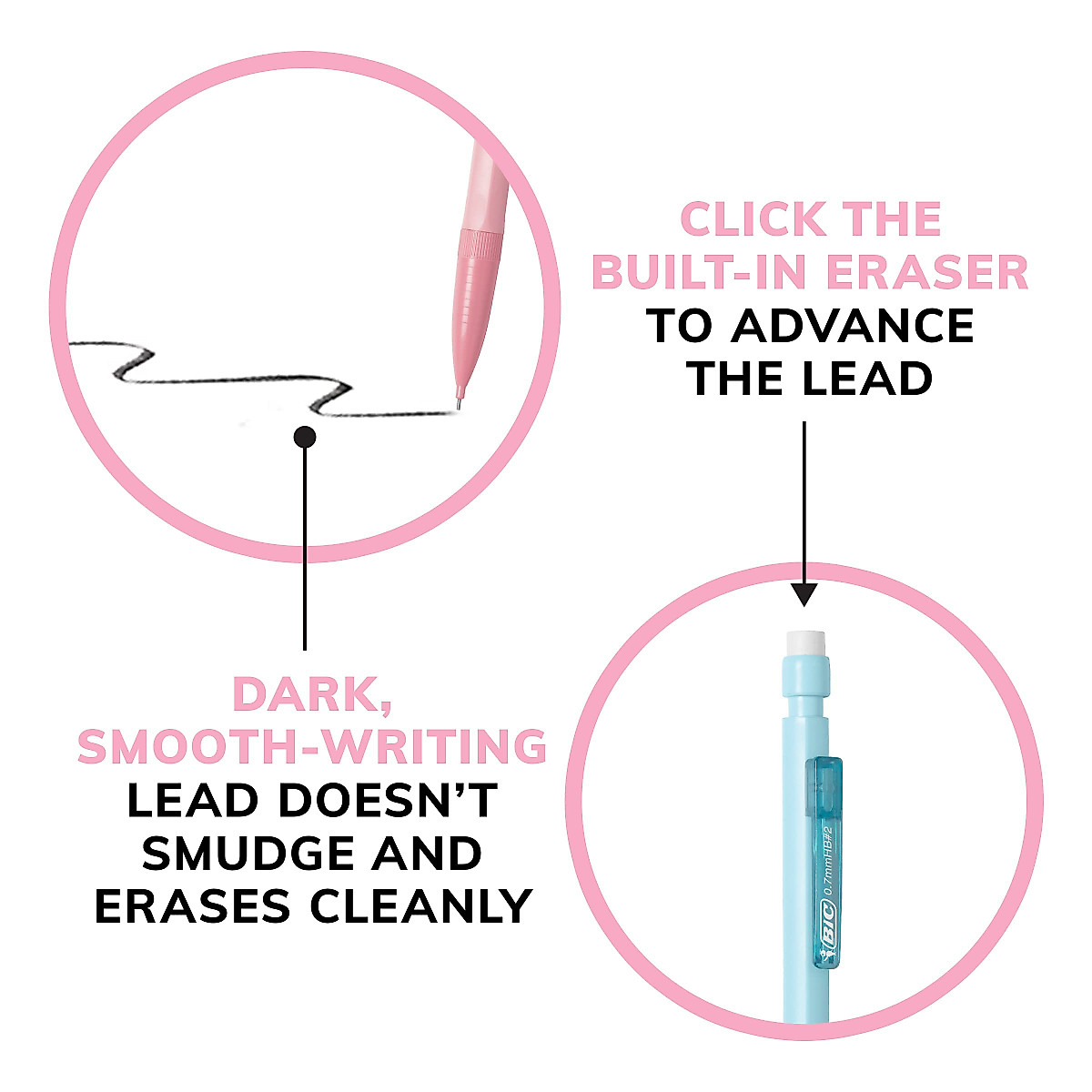 BIC Xtra Smooth Mechanical Pencils (MPNP24-BLK), Medium Point (0.7mm), Fun Pastel Color Pencils, Back to School, 24 Count