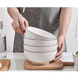 TGLBT Salad Bowls 40 Ounce Porcelain Soup Serving Pasta Bowl Set, White, Stackable, 3 Packs