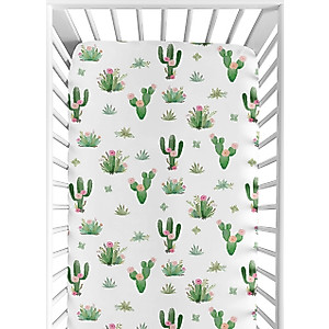 Pink Green Boho Watercolor Baby or Toddler Fitted Crib Sheet for Cactus Floral Collection by Sweet Jojo Designs