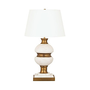 Eagle Beeches - 1 Light Table Lamp Natural Alabaster/Aged Brass/Aged Brass Finish with White Cotton Shade - 2499-BEL-4347220 - Bailey Street Home