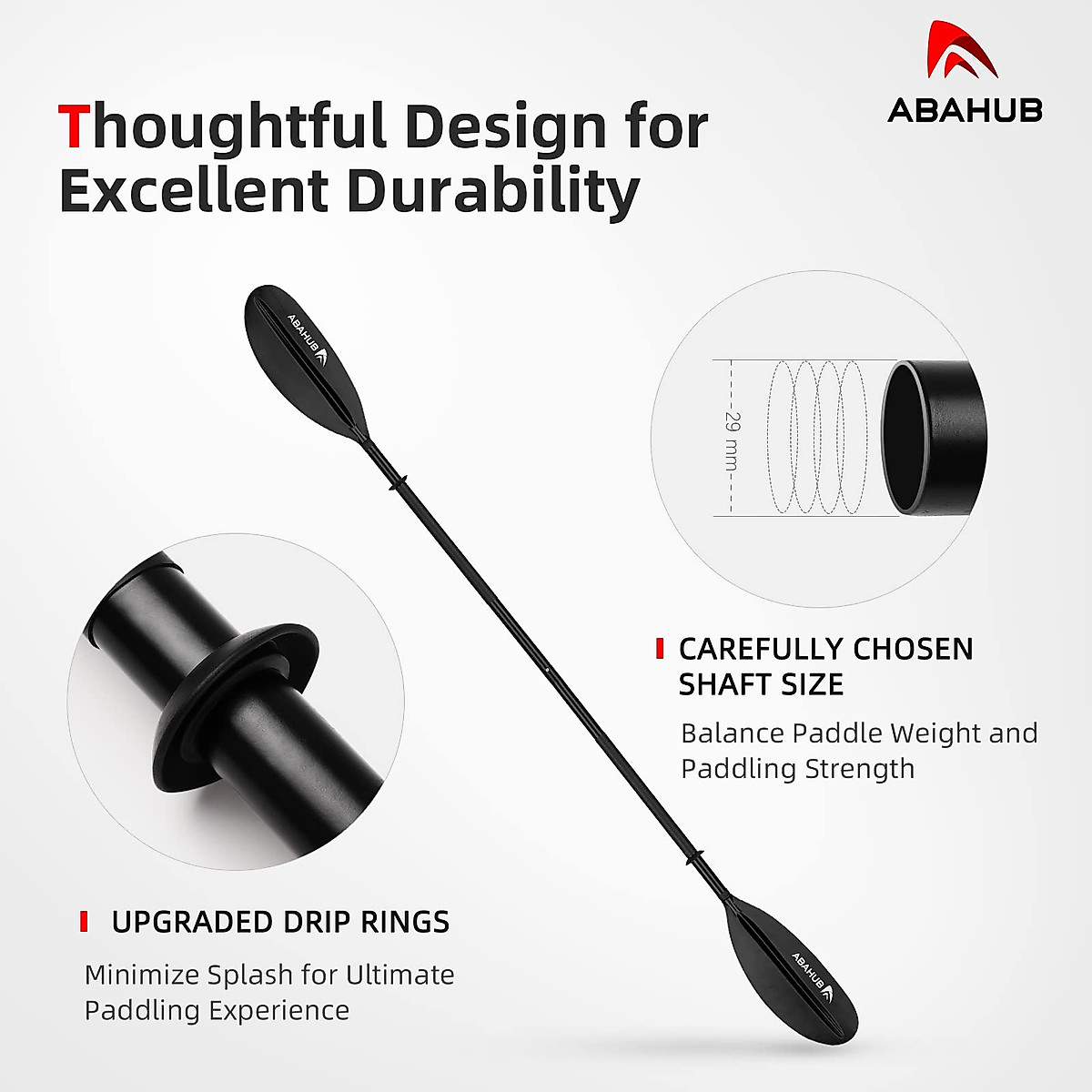 Abahub 1 x Kayak Paddles, 90.5 Inches Kayaking Oars for Boating, Canoeing with Free Paddle Leash, Aluminum Alloy Shaft Black Plastic Blades