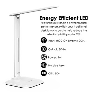 RensanR LED Desk Lamp, Desk Light with USB Charging Port, 3 Color Modes, 5 Brightness Level, Dimmable Table Lamp Reading Lamp, Sensitive Control,Eye-Caring Office Lamp