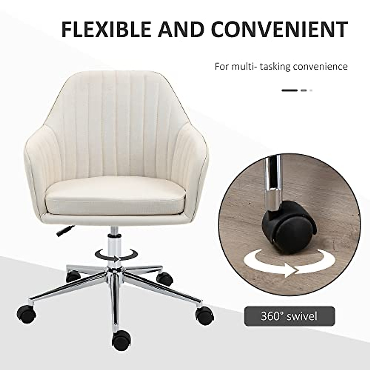 Vinsetto Mid-Back Home Office Desk Chair Swivel Armchair with Tub Shape Design & Lined Pattern Back for Living Room Home Office, Beige