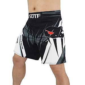 SOTF MMA Boxing Shorts Men Fight Shorts Men BJJ No Gi Shorts Gray Medium Waist 31.5-33 inch