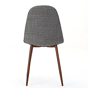 Christopher Knight Home Raina Mid-Century Modern Fabric Dining Chairs with Wood Finished Metal Legs, 2-Pcs Set, Light Grey / Dark Brown