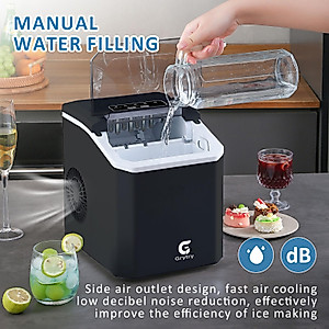 Ice Maker Countertop, 9 Cubes Ready in 6 Minutes, 26lbs in 24Hrs, Self-Cleaning Ice Machine with Ice Scoop and Basket, 2 Sizes of Bullet Ice for Home Kitchen Office Bar Party(Black)
