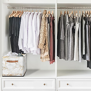 KOBLEN Marble Golden Square Storage Basket Collapsible Storage Box Clothes Basket 13x13 Inch Large Cube Storage Bin With PU Leather Handle for Home Office Closet Shelves