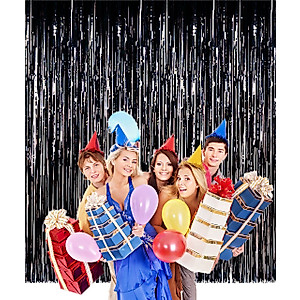 3 Packs 3.2ft x 6.6ft Black Metallic Tinsel Foil Fringe Curtains Photo Booth Props for Birthday Wedding Engagement Bridal Shower Baby Shower Bachelorette Holiday Celebration Party Decorations
