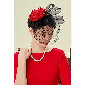 BABEYOND Fascinator Hat Veil Feather Fascinators Hair Clip Tea Party Pillbox Derby Hat Fascinator Bridal Wedding Veil