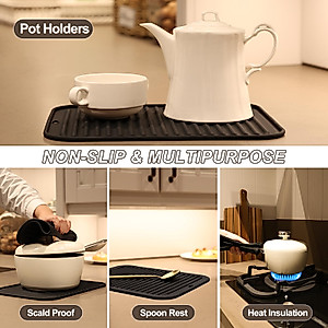 Joyhalo 4 Pack Trivets for Hot Dishes - Hot Pads for Kitchen 9'' x 12'', Silicone Trivets for Hot Pots and Pans, Hot Plates to Protect Table, Quartz Countertops Heat Resistance to 480°F, Black