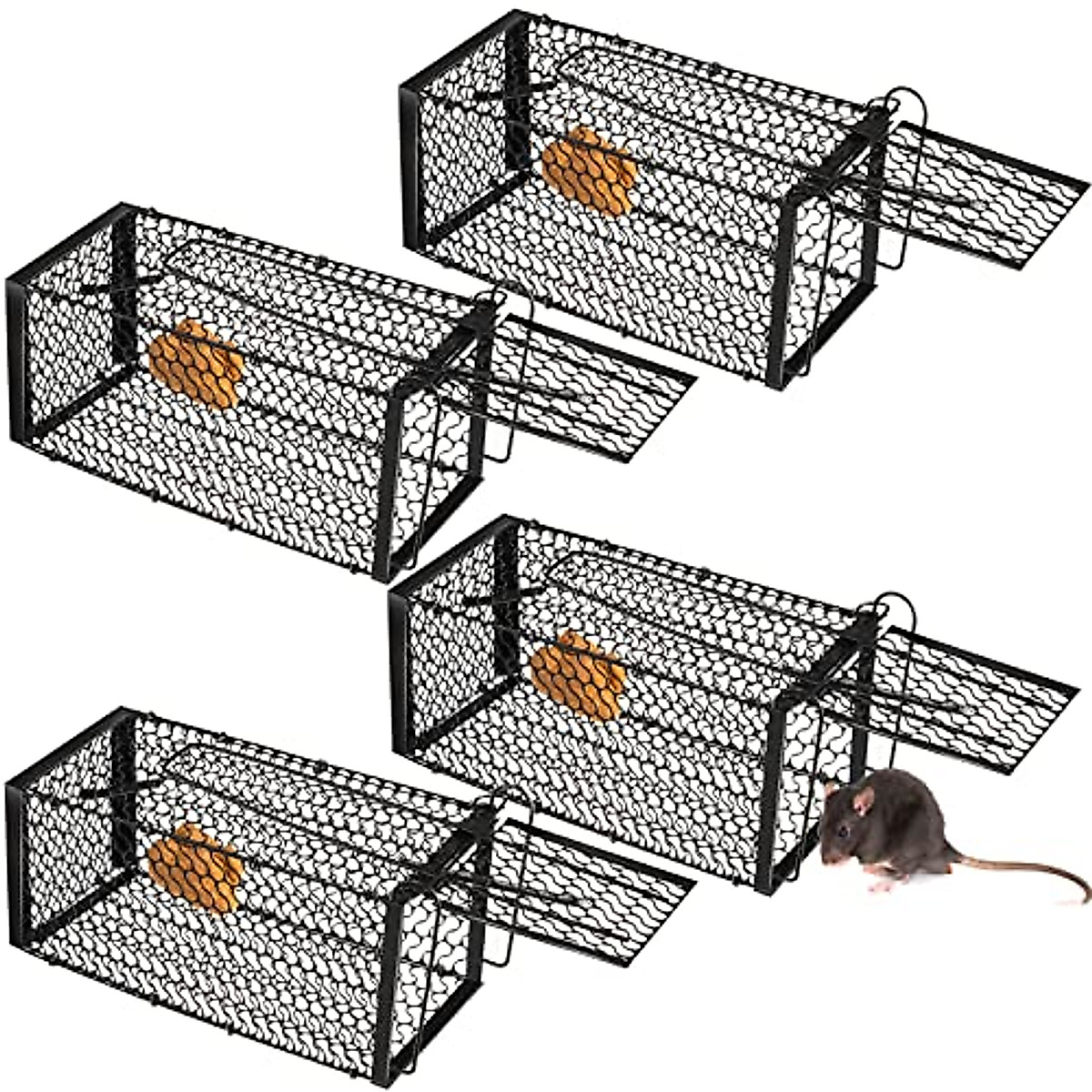 Humane Rat Trap Chipmunk Squirrel Rodent Trap Foldable Mouse Trap Small Live Animal Mouse Voles Hamsters Live Cage Rat Mouse Cage Trap for Mice Easy to Catch and Release, 9.4x4.7x4.7 Inches (4 Pcs)