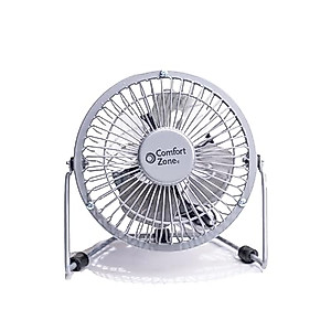 Comfort Zone Mini Portable Desk Fan with 360-Degree Adjustable Tilt, Dual Powered (USB or Power Cord), 4 inch, All-Metal Construction, Airflow 3.31 ft/sec, Ideal for Home, Bedroom & Office, CZHV4S