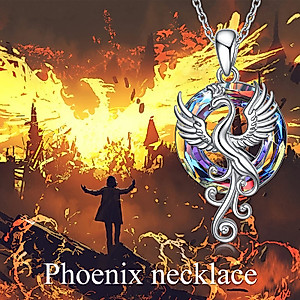 YAFEINI Phoenix Pendant Necklace 925 Sterling Silver Jewelry Gifts for Women Mom (Volcanic crystal)