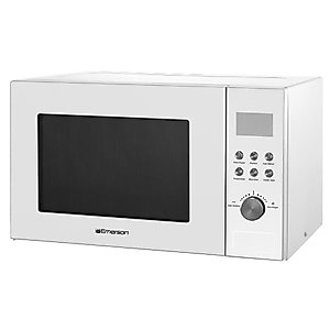 Emerson MW1101W Microwave Oven with Timer & LED Display 1000W, 10 Power Levels, 6 Pre-Programmed Settings, Removable Glass Turntable with Child Safe Lock, 1.1 Cu. Ft, White
